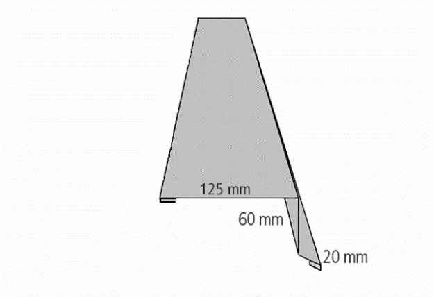 Vindskede top flad 125x60x20x2500mm 90 gr.