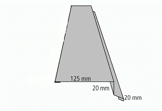 Vindskede top flad 125x20x20x2500mm 90 gr.